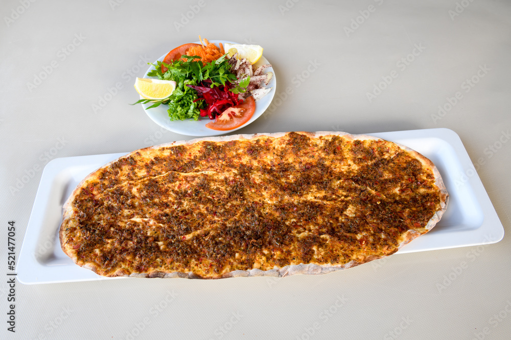 Turkish pita with minced cubed meat and cheese (Turkish name: Kiyma ...
