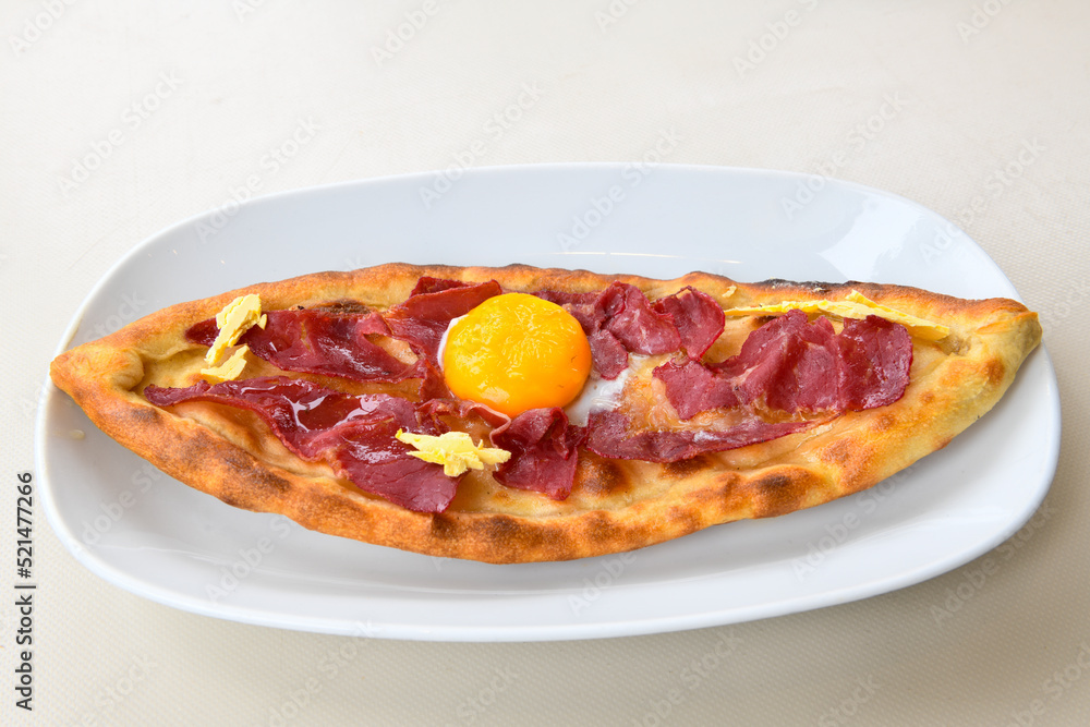 Turkish pita with minced cubed meat and cheese (Turkish name: Kiyma ...