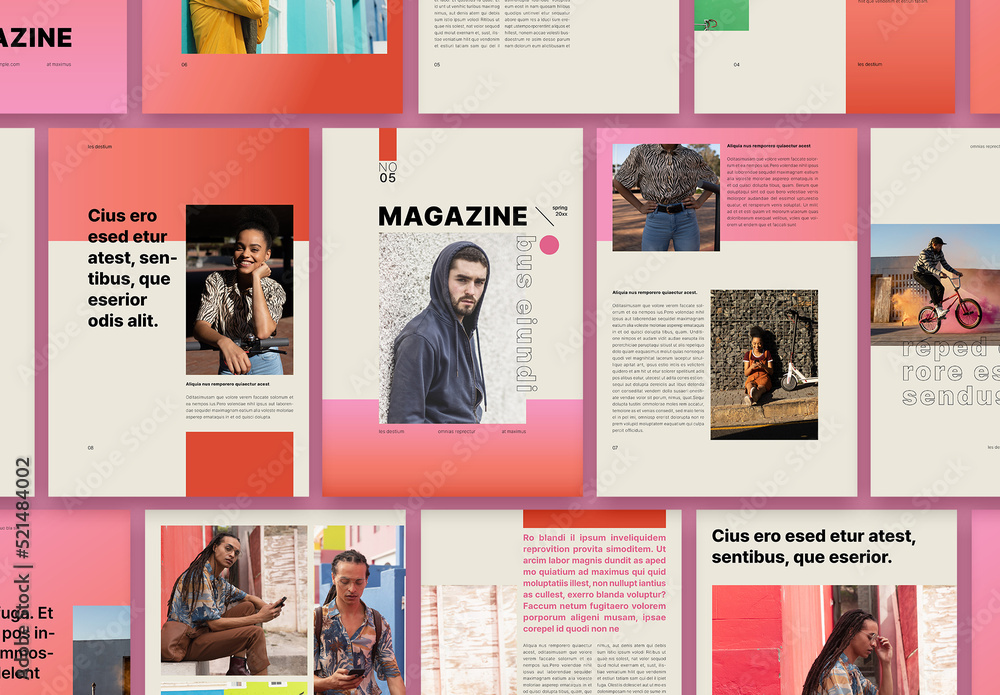 Pink Mesh Magazine Layout Stock Template | Adobe Stock