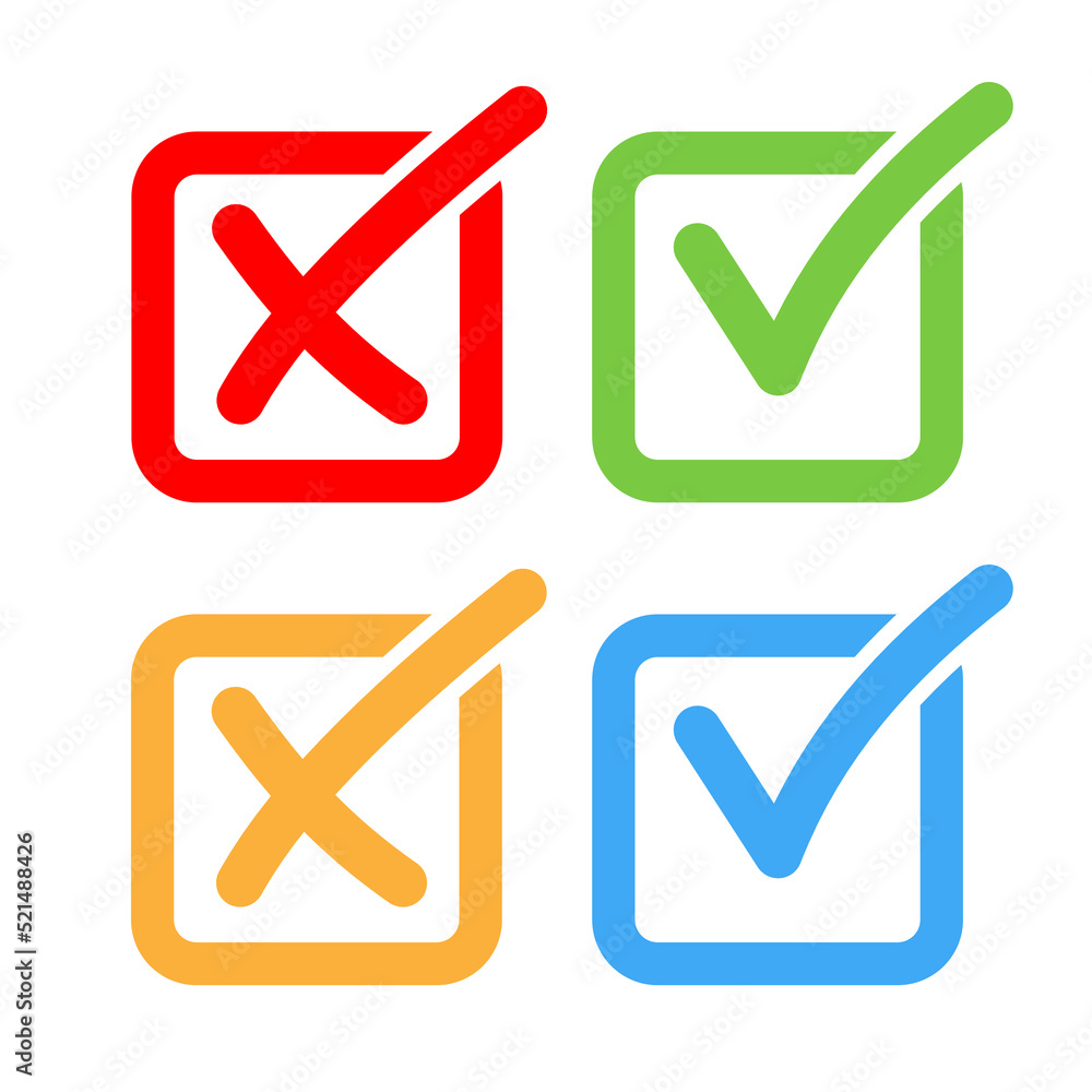 Check list icon box. Checkmark cross and right, red green yellow blue ... Check list icon box. Checkmark cross and right, red green yellow blue ...
