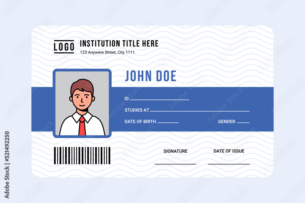 Student id card for male. University, school, college identity card ...