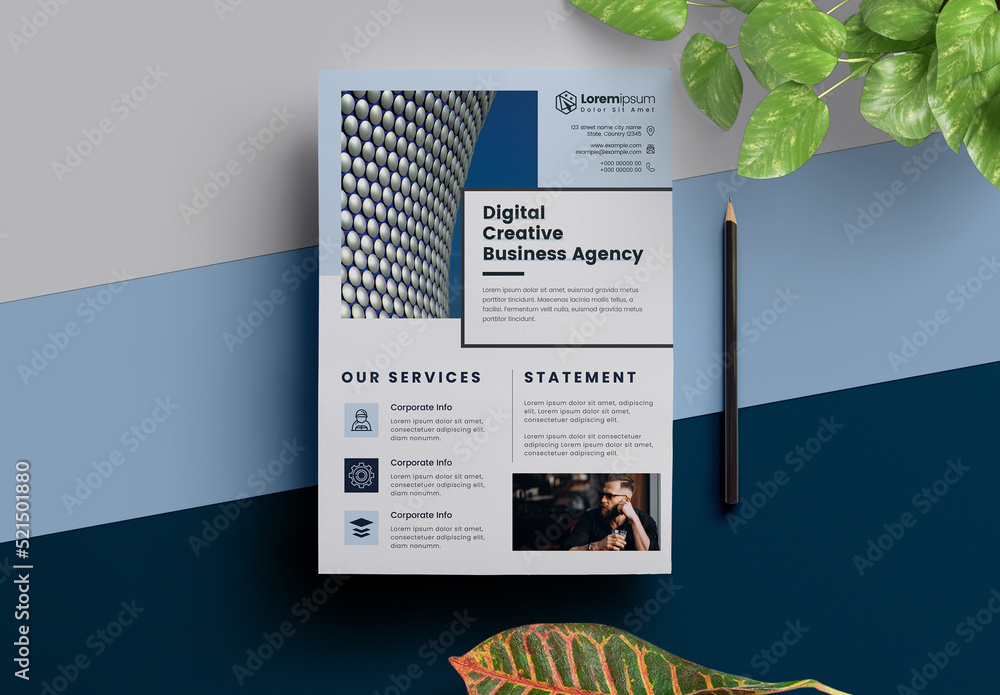 Minimal Flyer Template with Blue Accents Stock Template | Adobe Stock