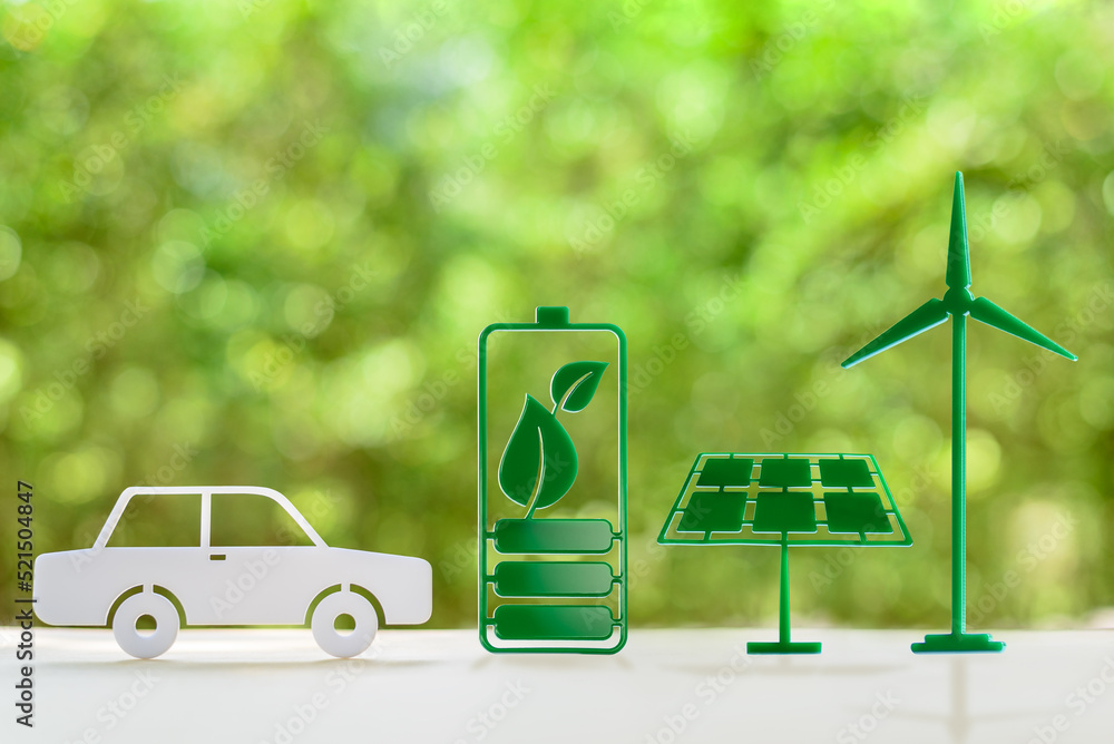 Eco friendly electric vehicle or EV car, green renewable energy, save ...