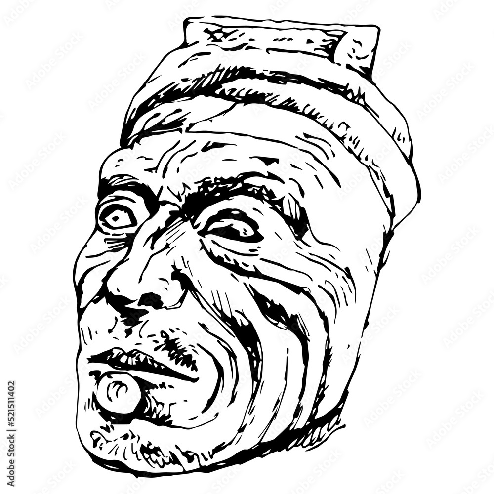 Face of an angry wrinkly old man. Pre Columbian sculpture from Tiwanaku ...