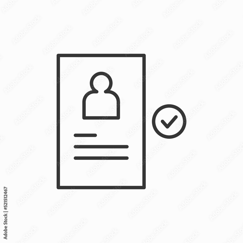 qualification icon, man and checklist. Approved resume outline icon ...