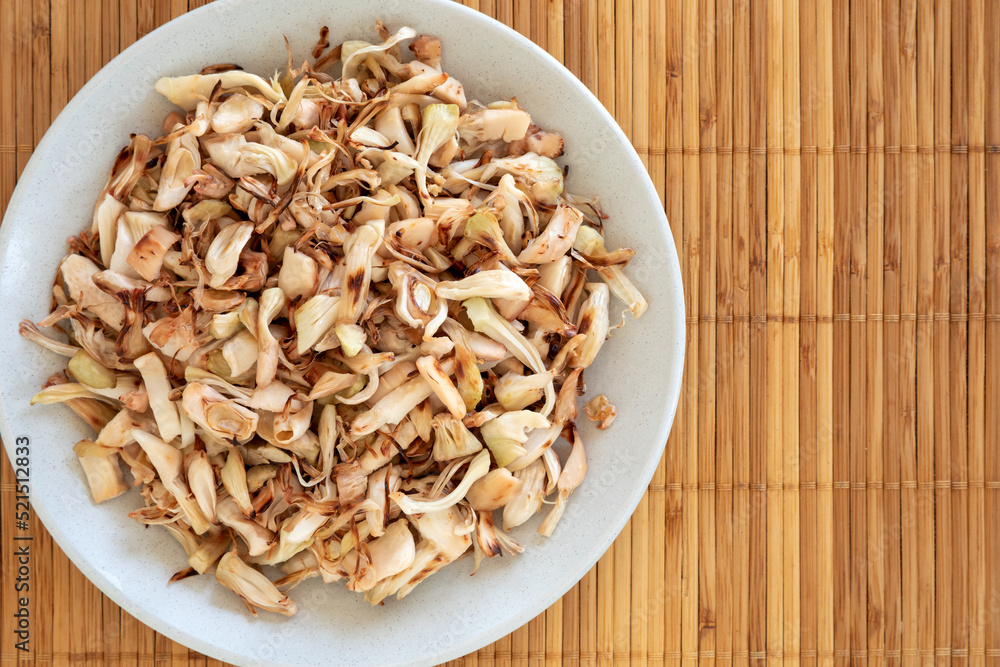 Canned jackfruit, shredded and roasted. Vegan food substitution for ...