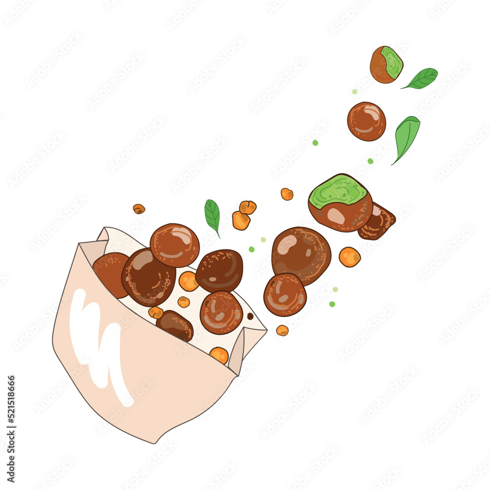 Falafel balls flying from paper packaging vector cartoon illustration ...