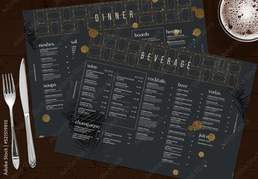 Elegant Black Gold Restaurant Menu Layout Stock Template | Adobe Stock