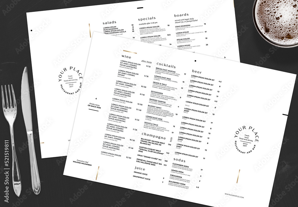 Modern Minimalist Menu Layout Landscape Food Menu Stock Template ...