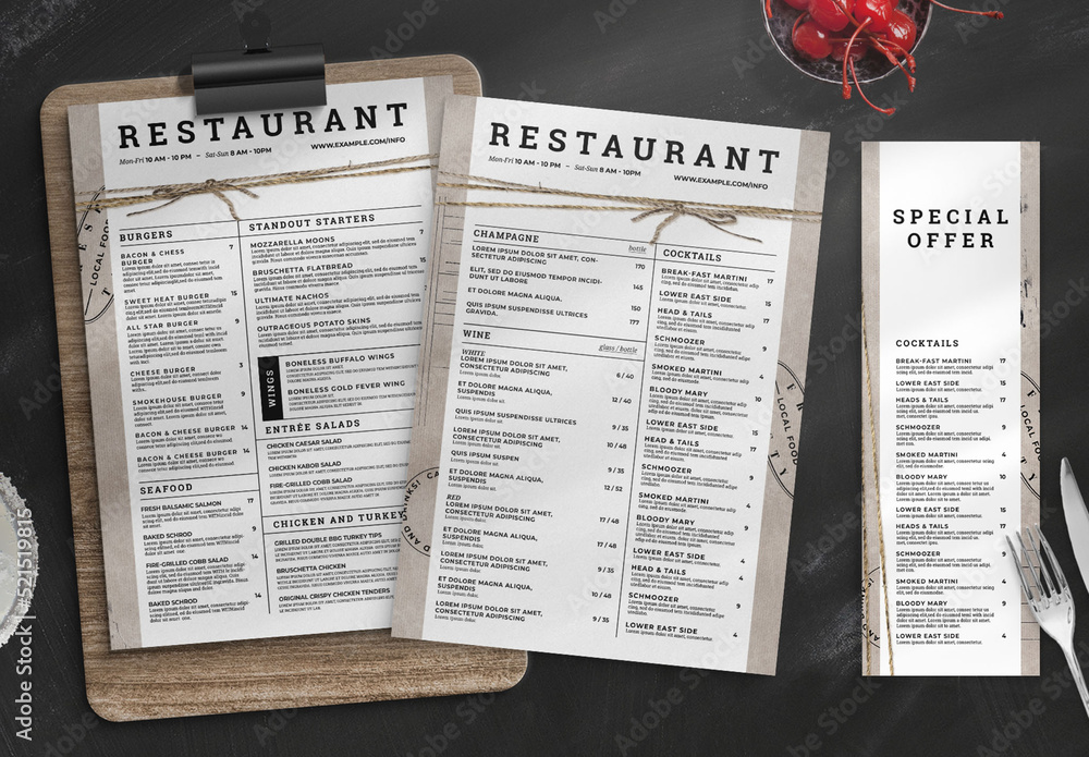 Rustic Restaurant Menu Layout Stock Template | Adobe Stock