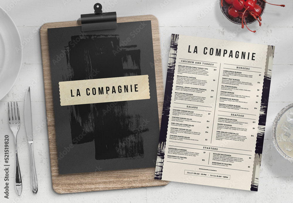 Food Menu Layout with Paint Brush Texture Stock Template | Adobe Stock