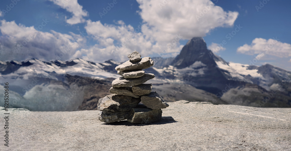 Stack of stones on top of the mountain. Pile of rocks stone and ...