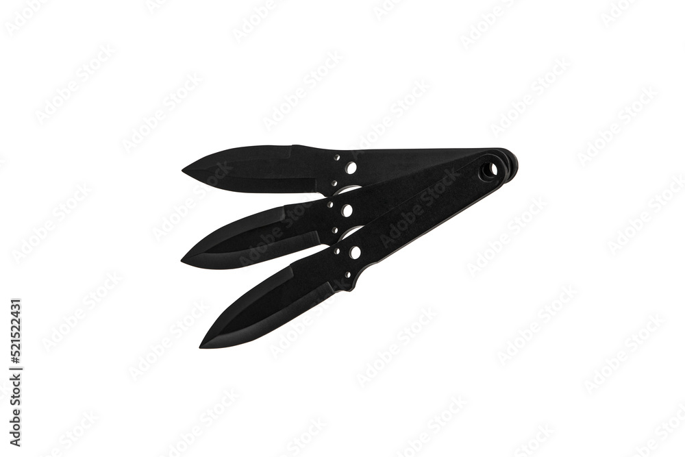 Throwing knife with black blade and handle. Silent weapons of assassins ...