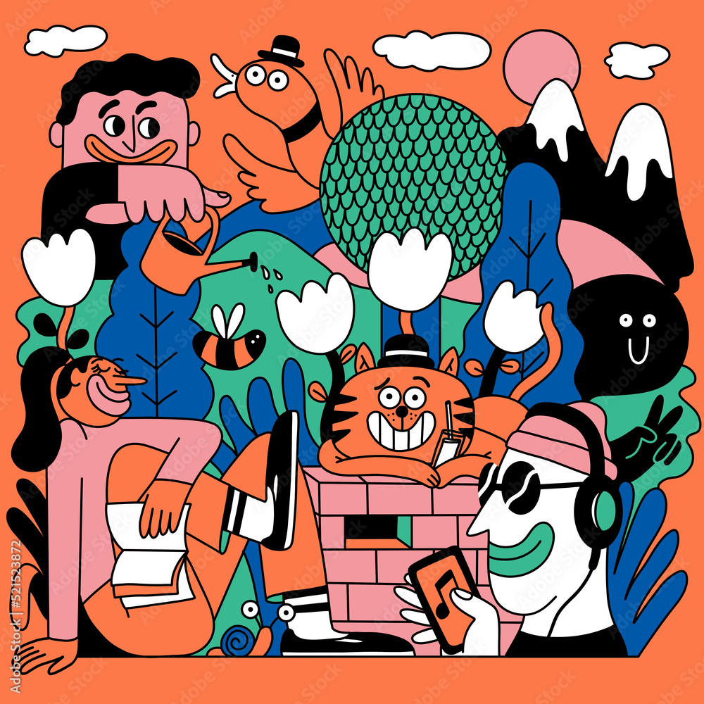 People enjoying nature Stock Illustration | Adobe Stock