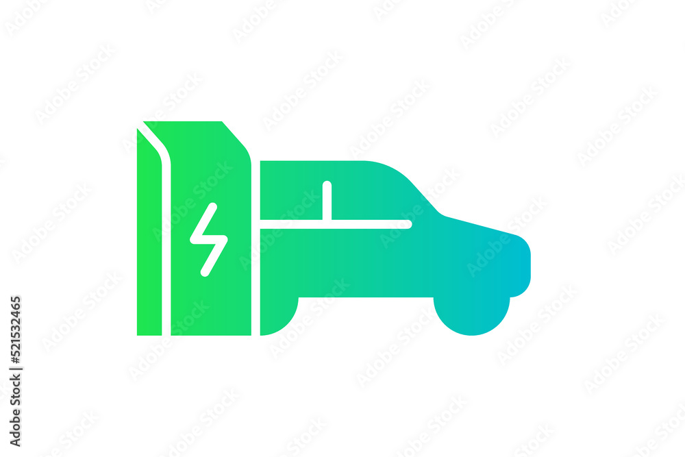 Electric car charging in charger station connector green gradient icon ...