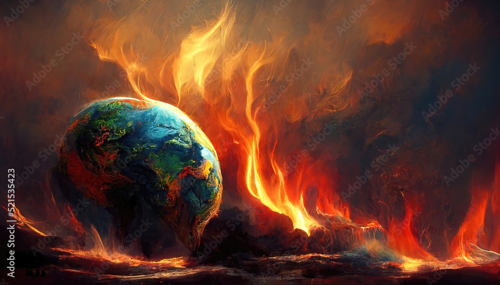 Earth on fire, flames surrounding the planet Stock Illustration | Adobe ...