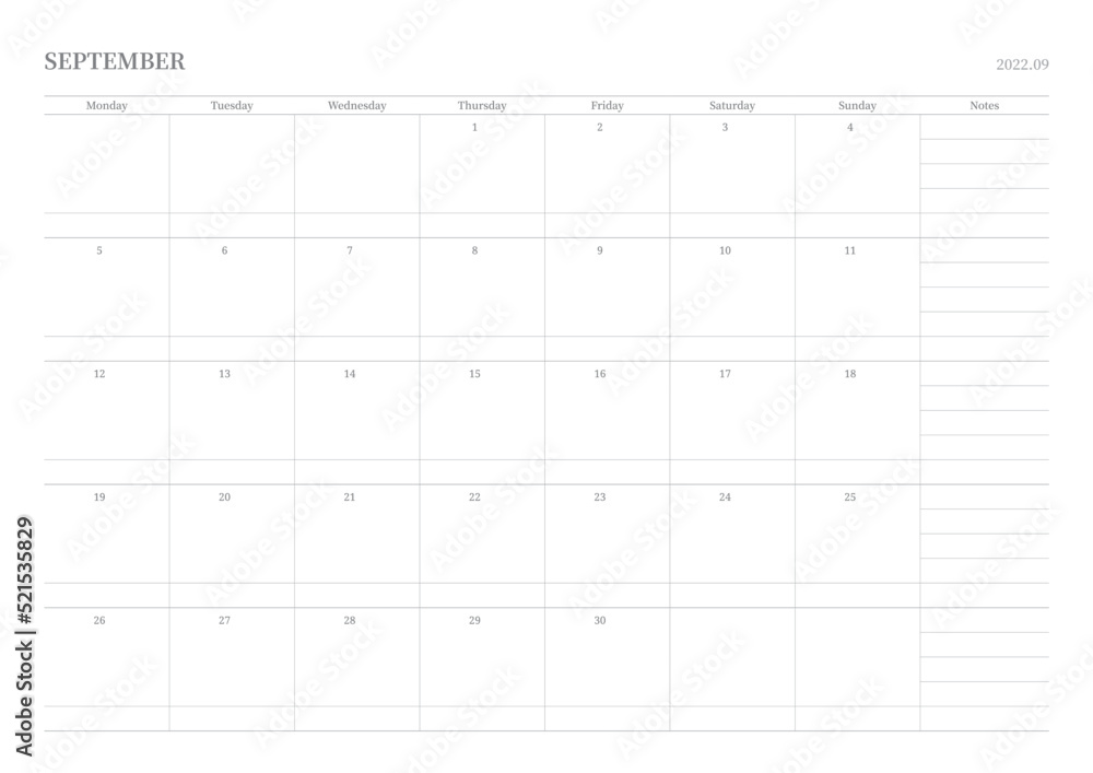 September 2022 simple design digital and printable calendar template ...