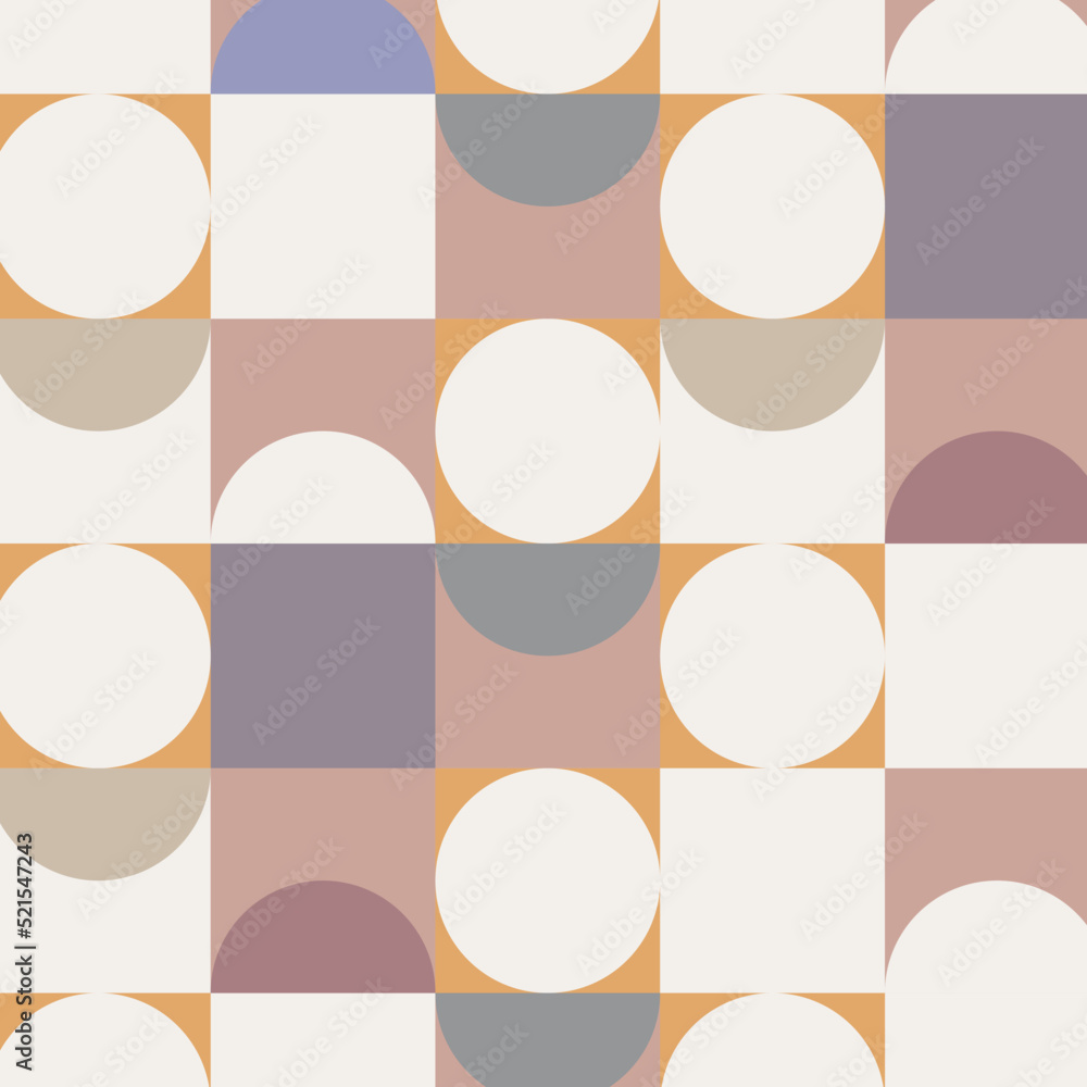 Geometric vector pattern, repeating square circle and half circle ...