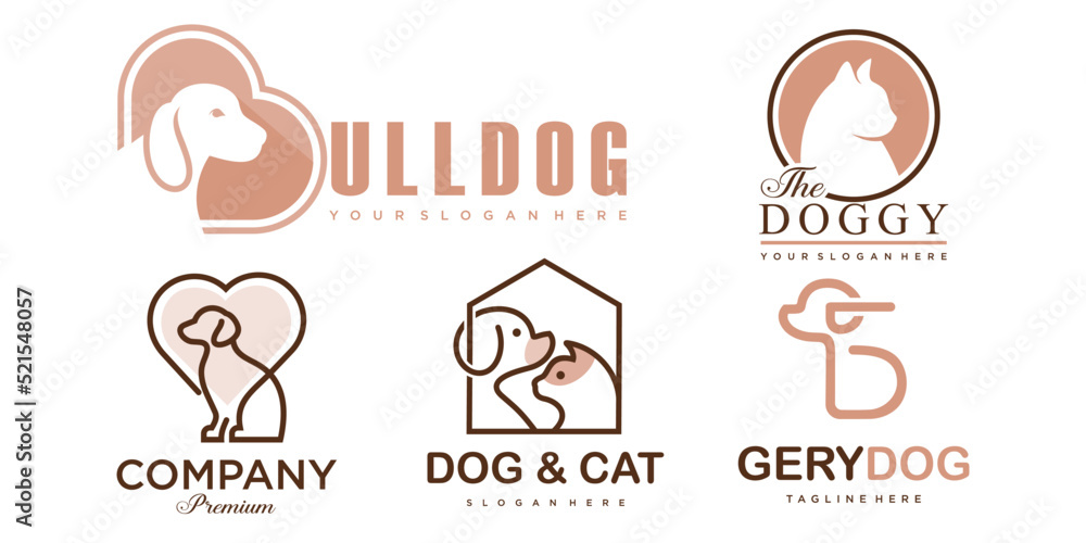 Pet care icon set logo with dog and cat silhouette symbol for store ...