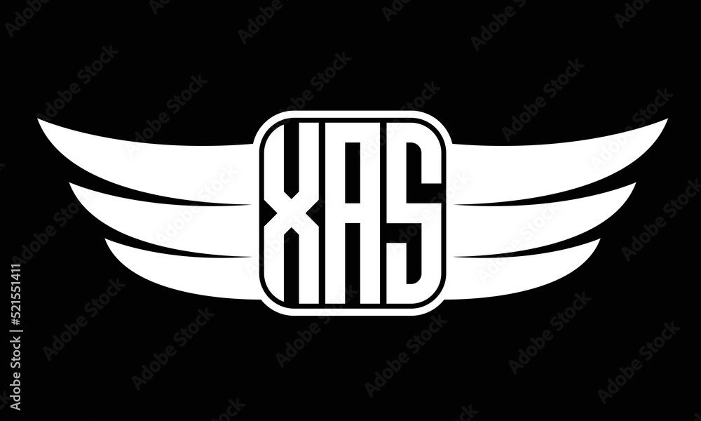 XAS three-letter Wing logo design. flying Vector template Stock Vector ...