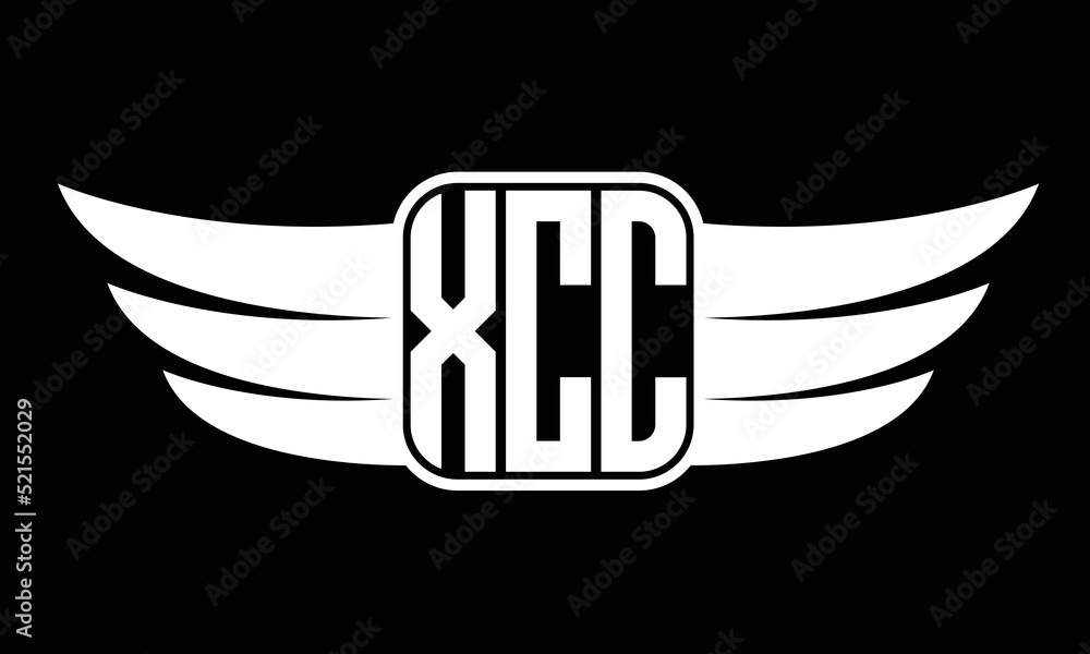 XCC three-letter Wing logo design. flying Vector template Stock Vector ...