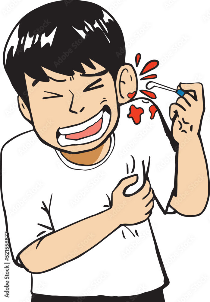 cartoon man picking his own ear until it bleeds dangerously Stock ...