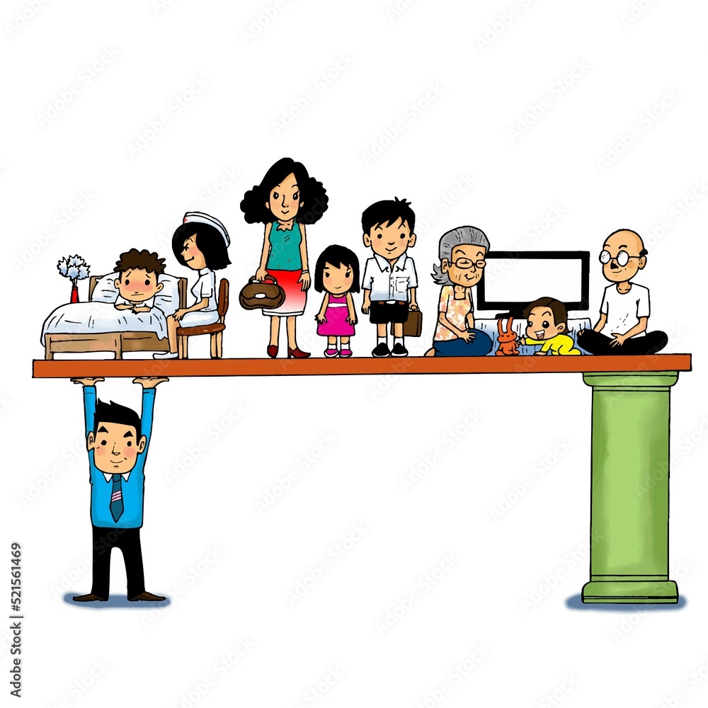 cartoon super father who takes care of a big family Stock Illustration ...