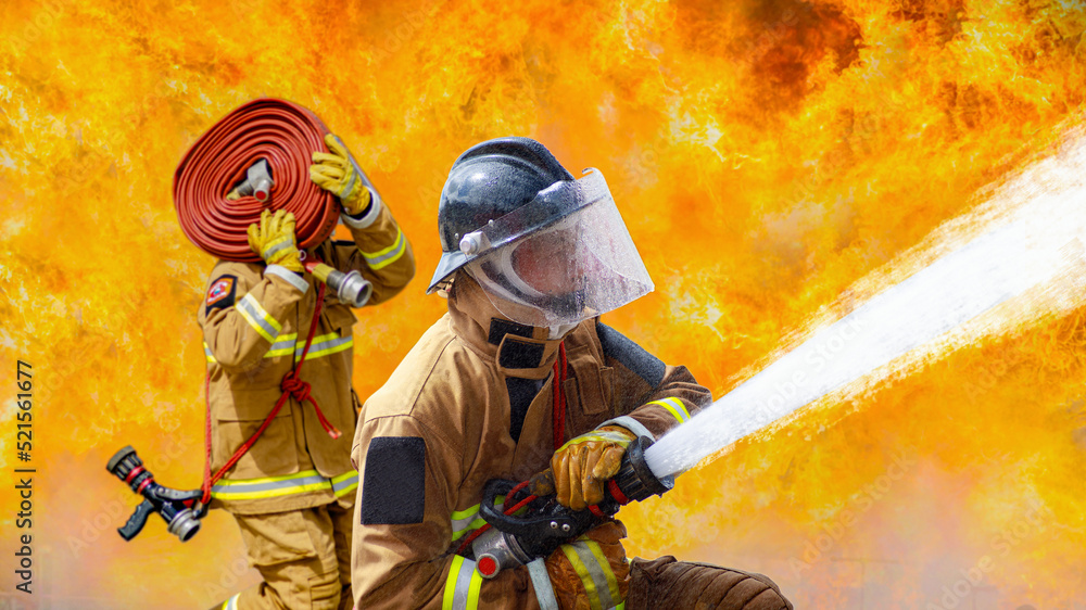 Fireman,Firefighter training Firefighters using water and fire ...