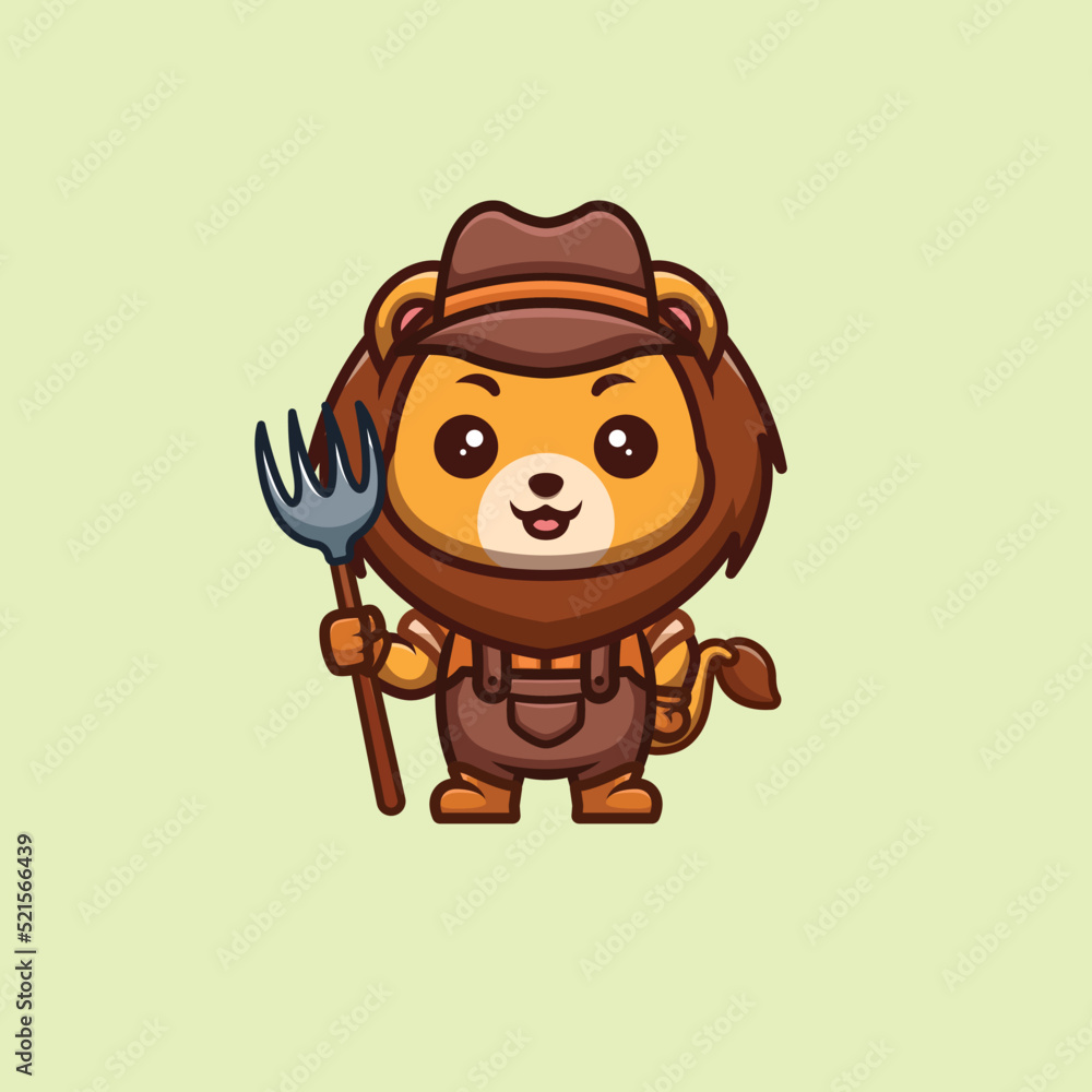 Lion Farmer Cute Creative Kawaii Cartoon Mascot Logo Stock Vector ...