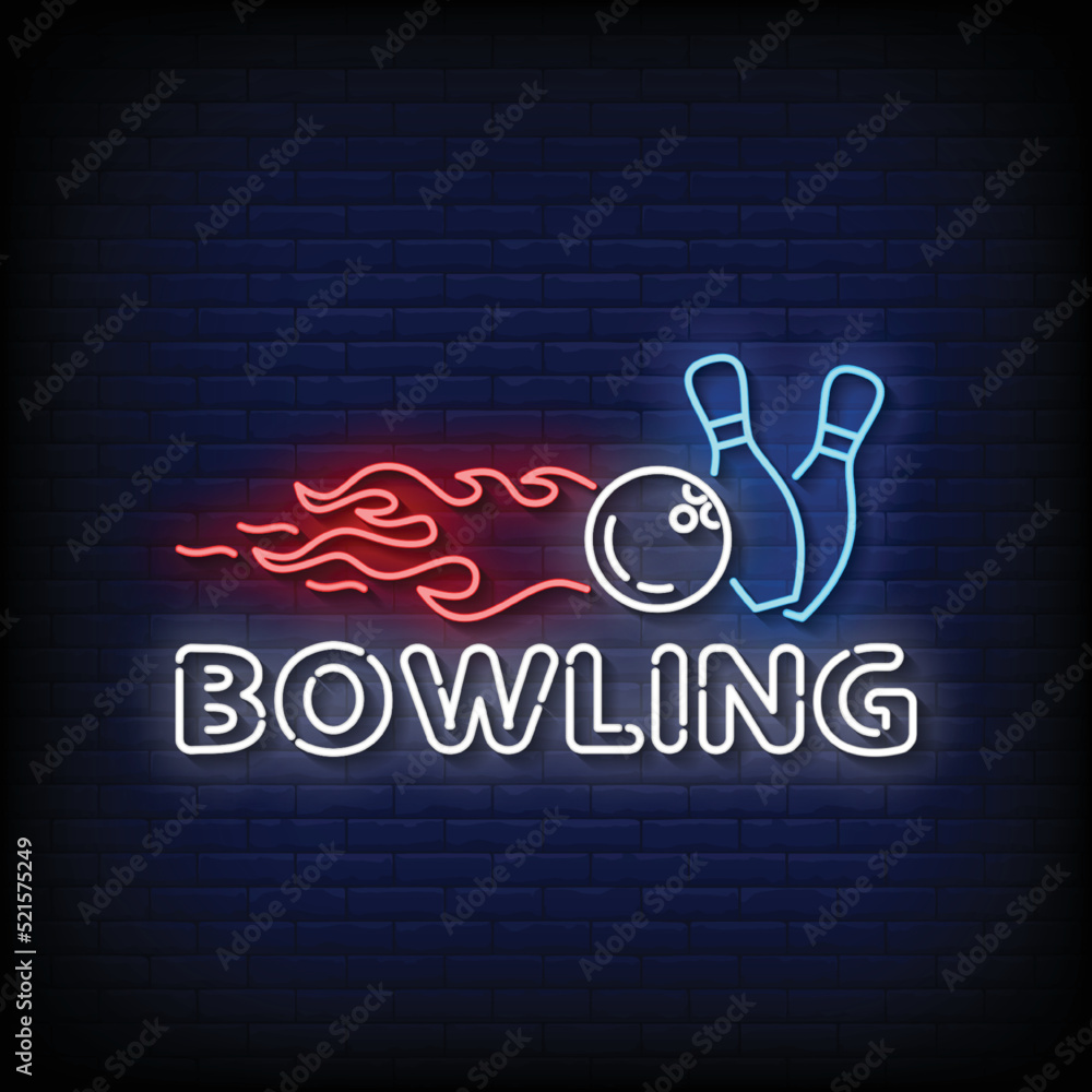 Neon Sign bowling with Brick Wall Background Vector Stock Vector ...