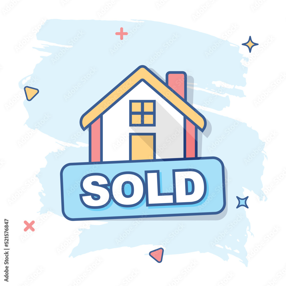Cartoon sold house icon in comic style. Home illustration pictogram ...