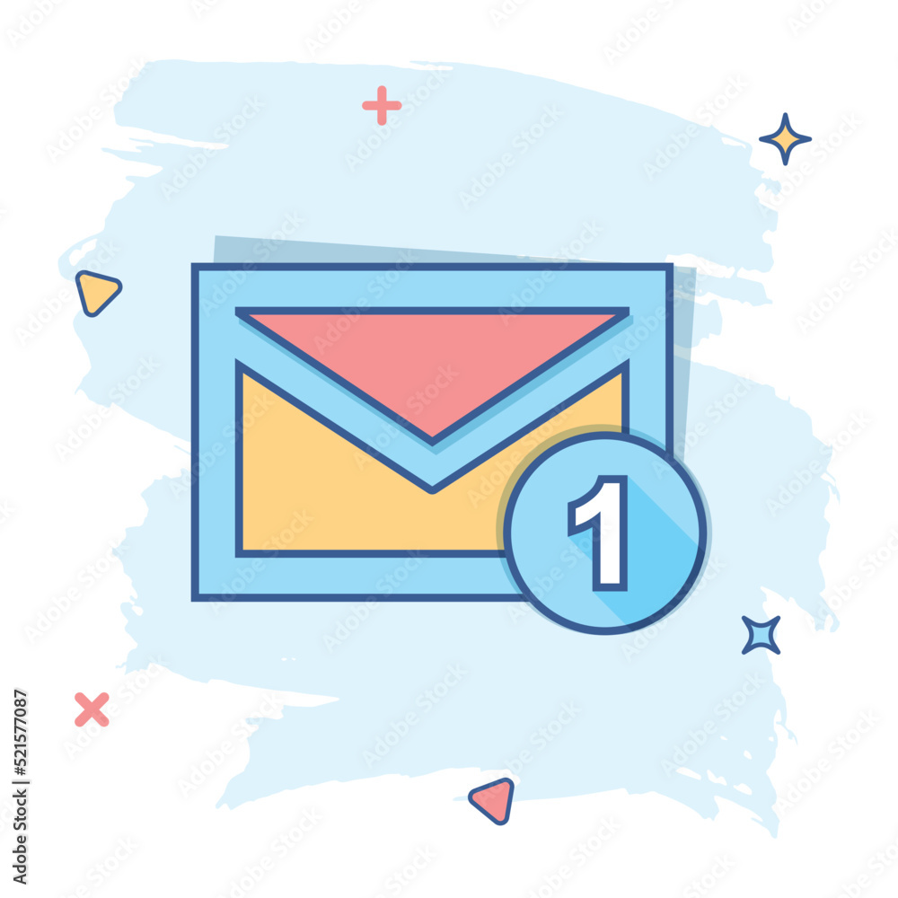 Vector cartoon email envelope message icon in comic style. Mail sign ...