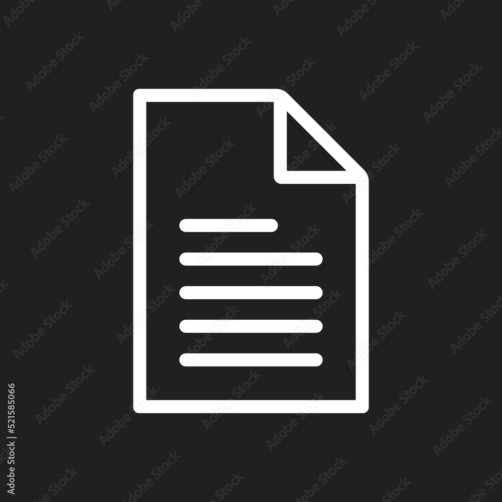 eps10 white vector document line icon isolated on black background ...