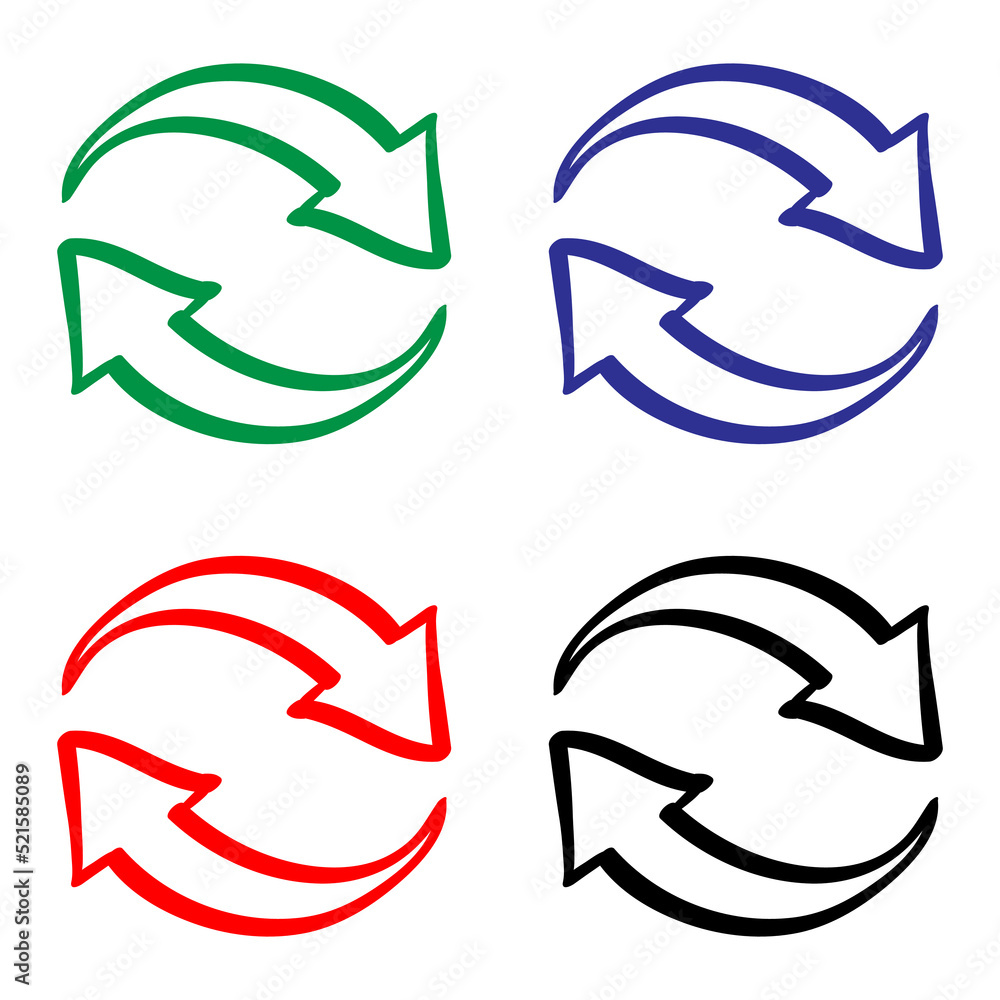 hand drawn double reverse circular swap arrow icon in doodle style ...