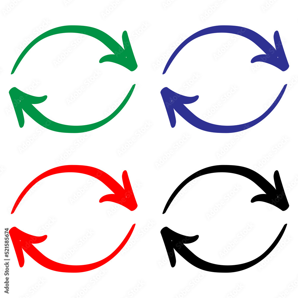 hand drawn double reverse circular swap arrow icon in doodle style ...
