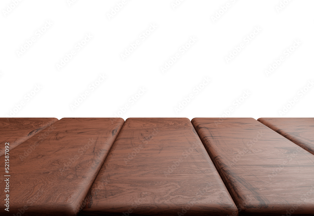 Wood table top with rounded edges on white background for product ...