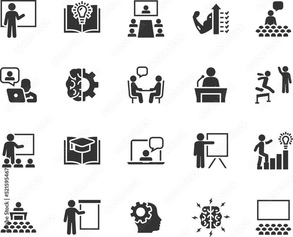 Vector set of training flat icons. Contains icons coaching, teaching ...