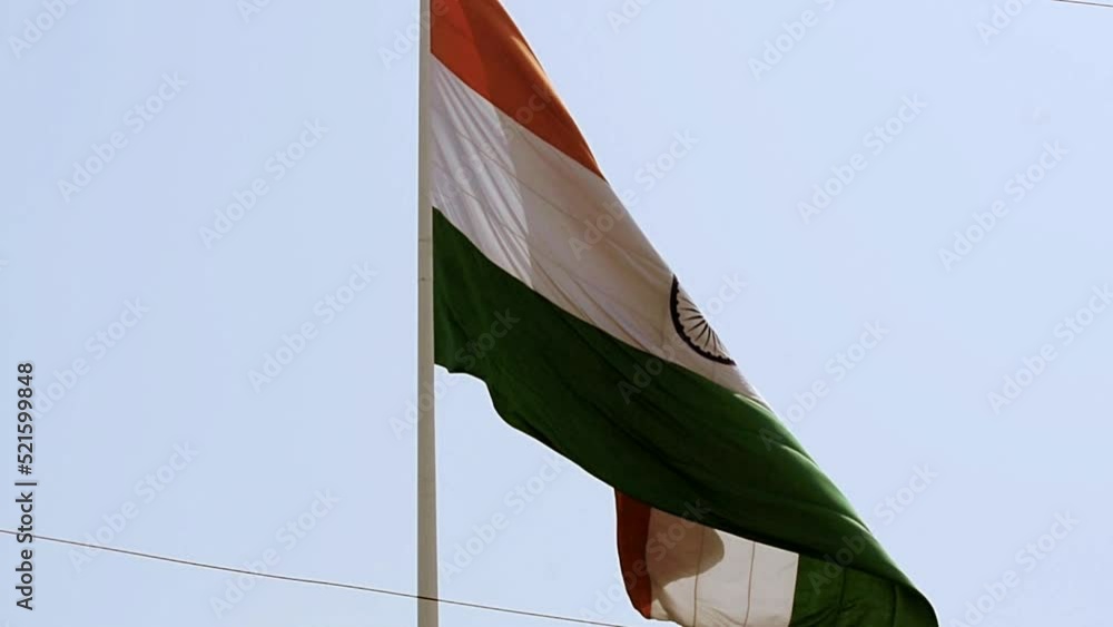 Slow-motion of India flag flying high at Connaught Place with pride in ...