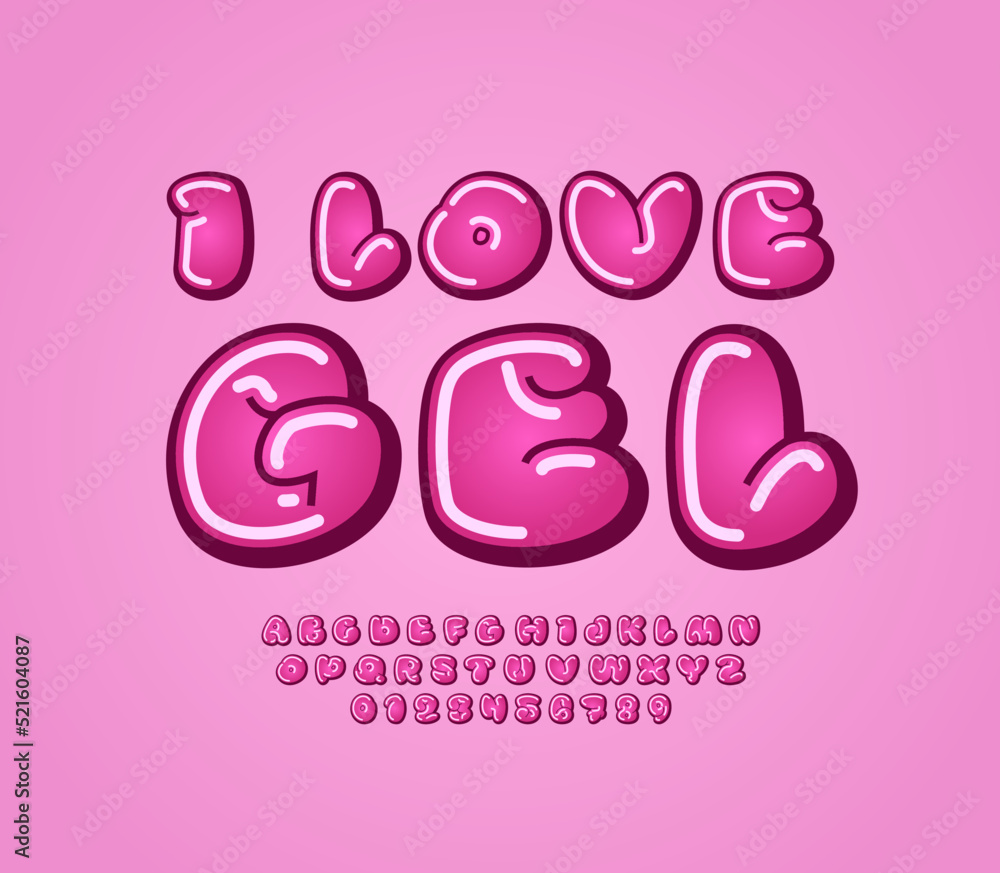 Pink font, comic alphabet in the cartoon style, uppercase letters and ...