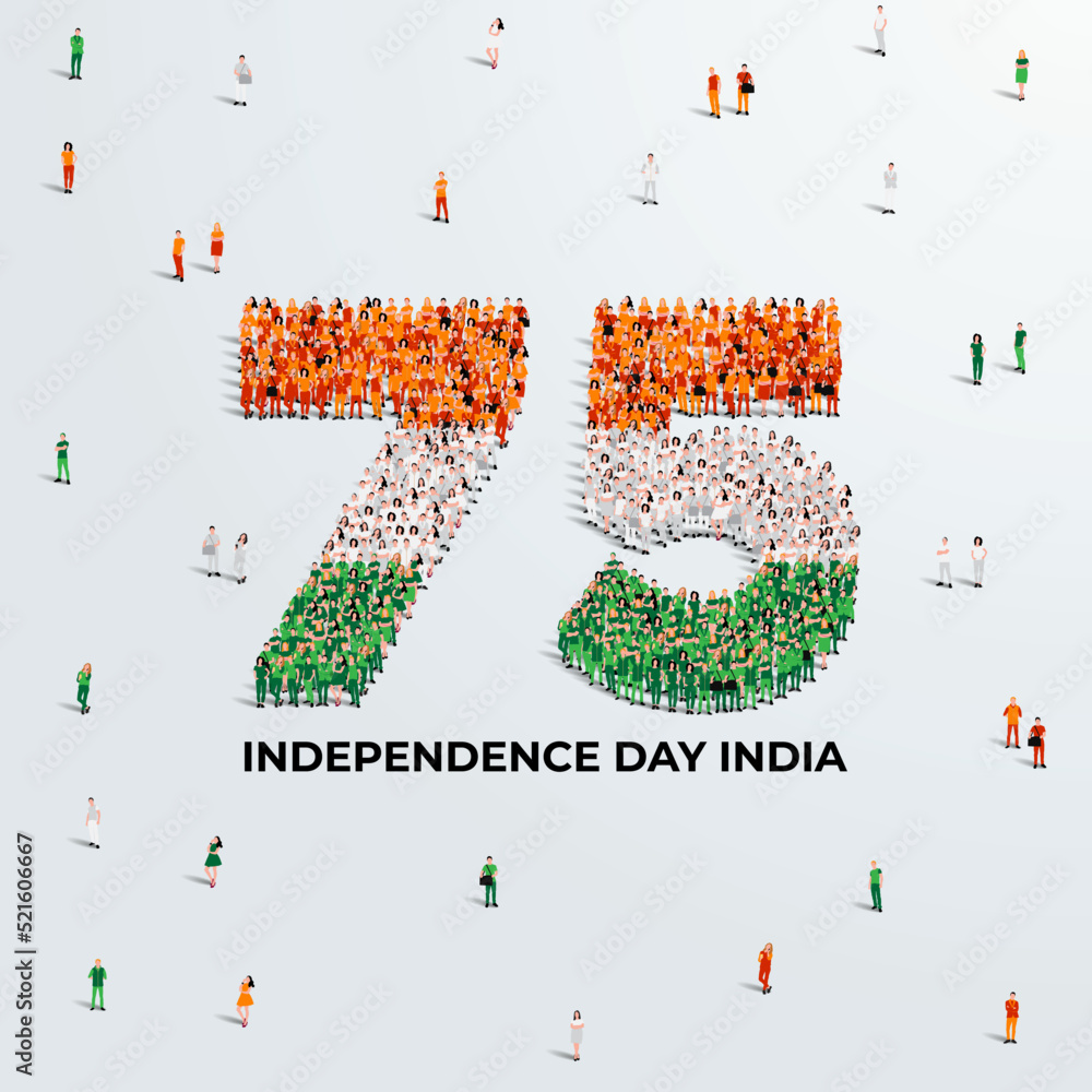 August 15 Happy Independence Day Design. A large group of people form ...