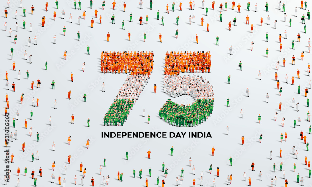 August 15 Happy Independence Day Design. A large group of people form ...
