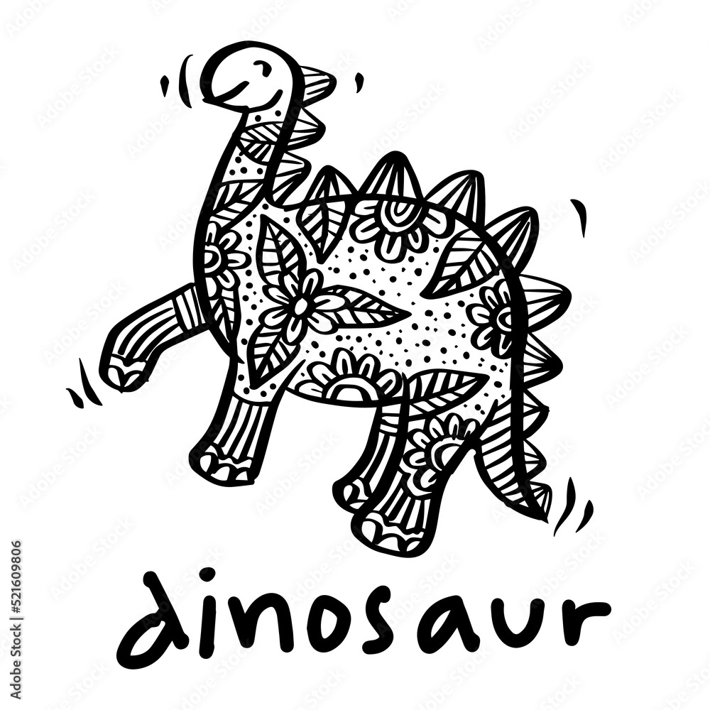 Hand drawn zentangle dinosaur illustration Stock Vector | Adobe Stock