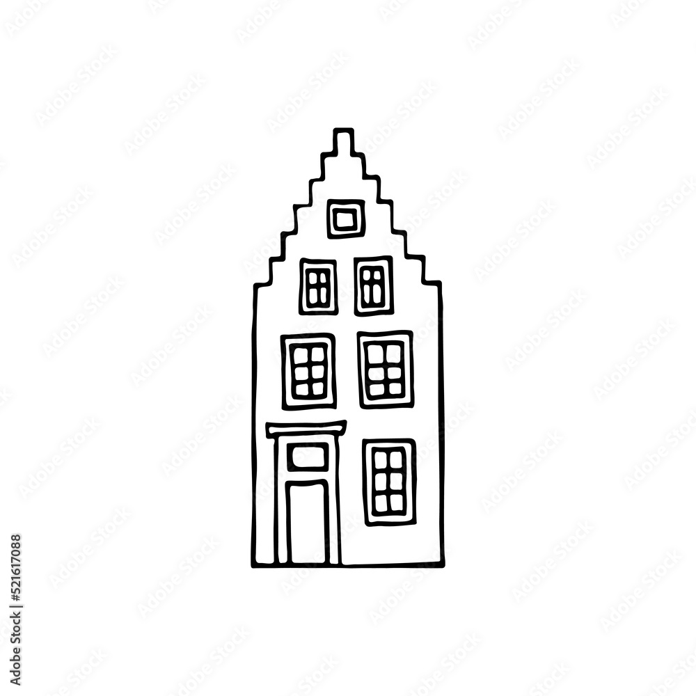 Doodle dutch canal houses. Architecture of Netherlands.Typical ...