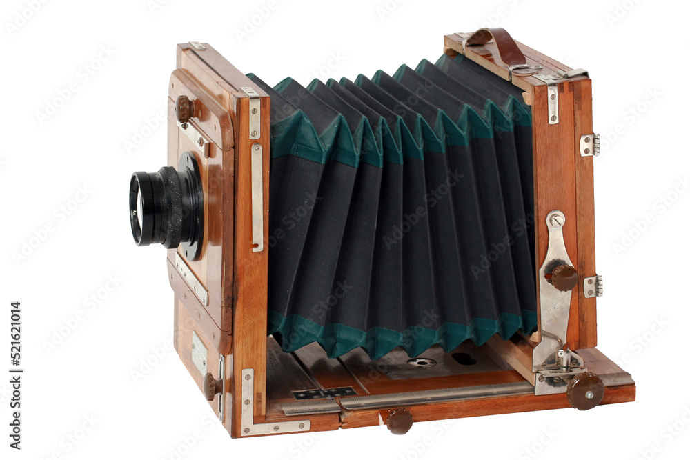 Old antique vintage black camera the 19th century isolated on white ...