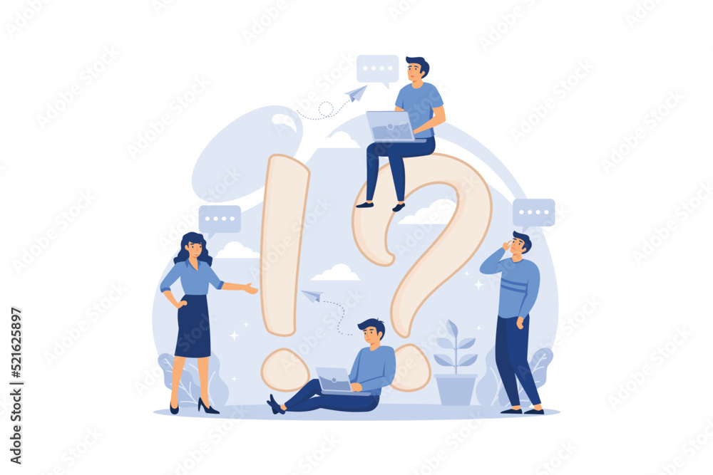 concept illustration of frequently asked questions people around ...