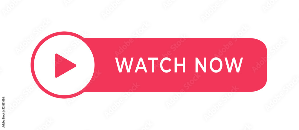 Watch now viedo play button banner isolated on white background.Vector ...