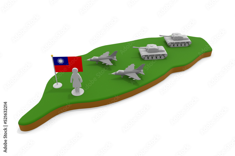 Map of Taiwan. fighter planes and tanks. national flag and military ...