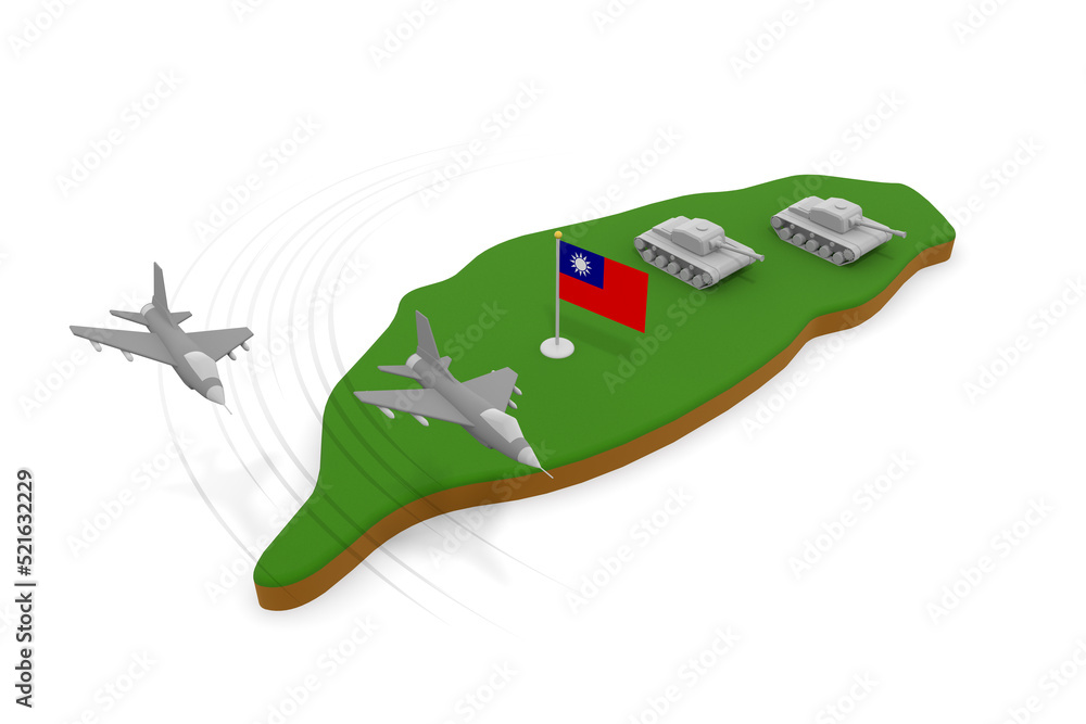 Map of Taiwan. fighter planes and tanks. national flag and military ...