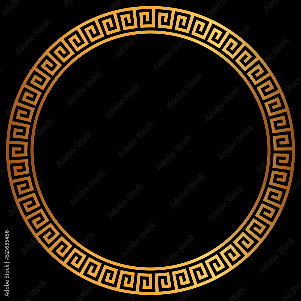 Golden round greek frame. Golden circle frames with traditional ...