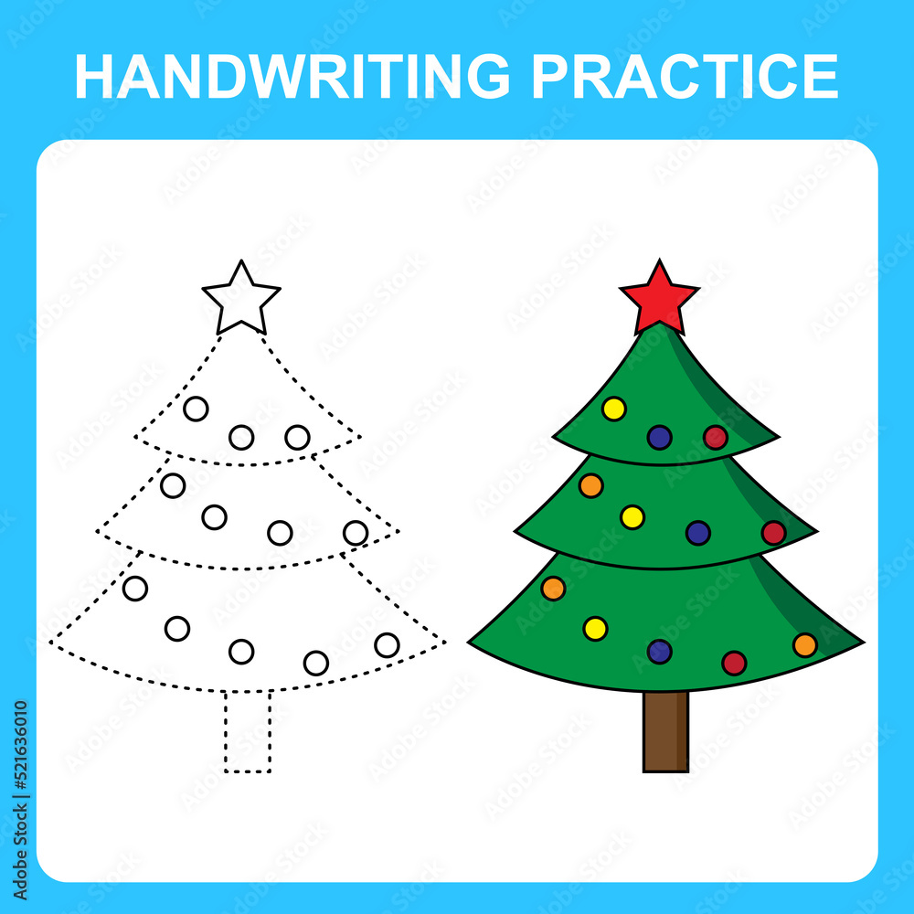Handwriting practice. Trace the lines and color the Christmas tree ...